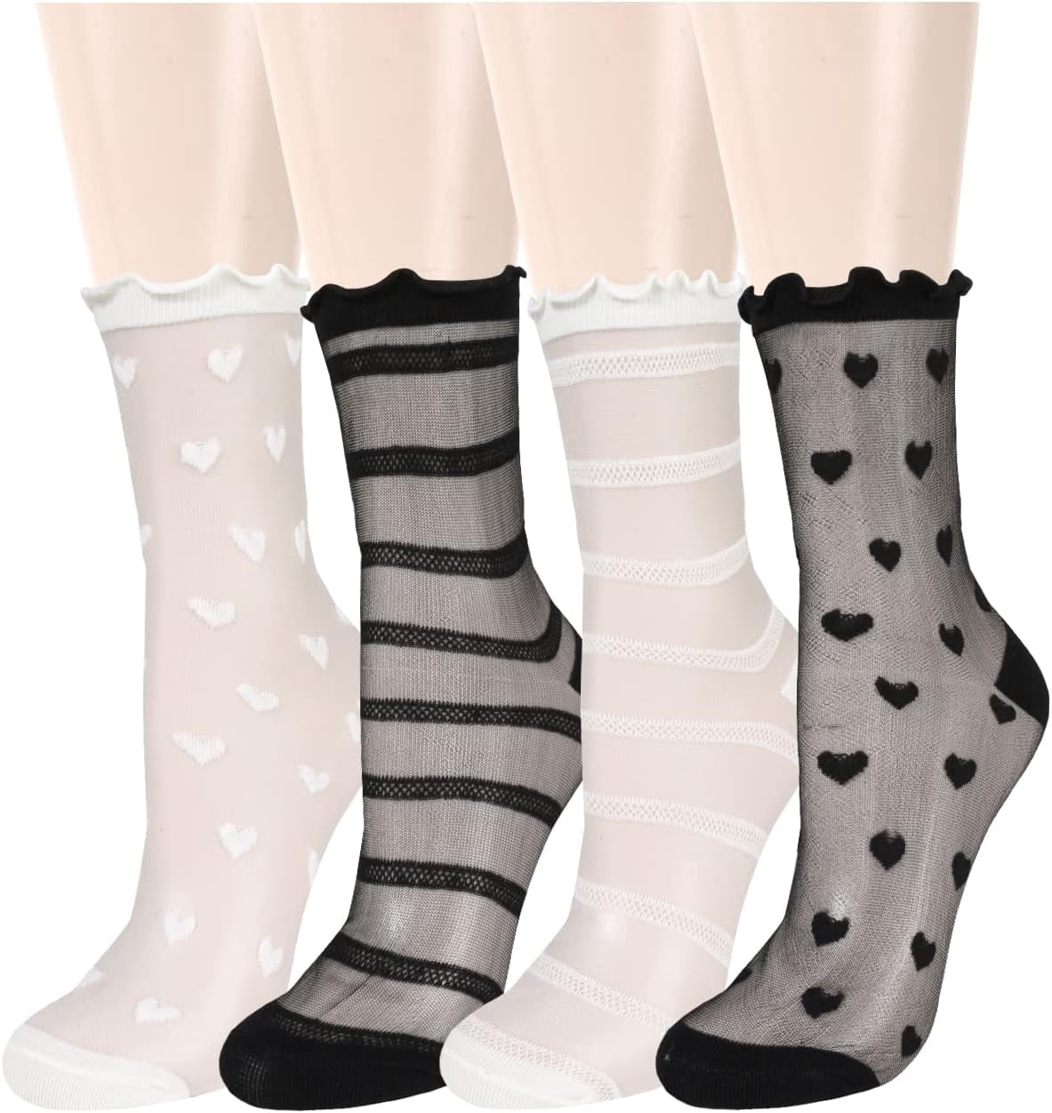 PTSPLLMY Sox Womens Girls Sheer Socks Mesh Lace Crew Socks Transparent ...