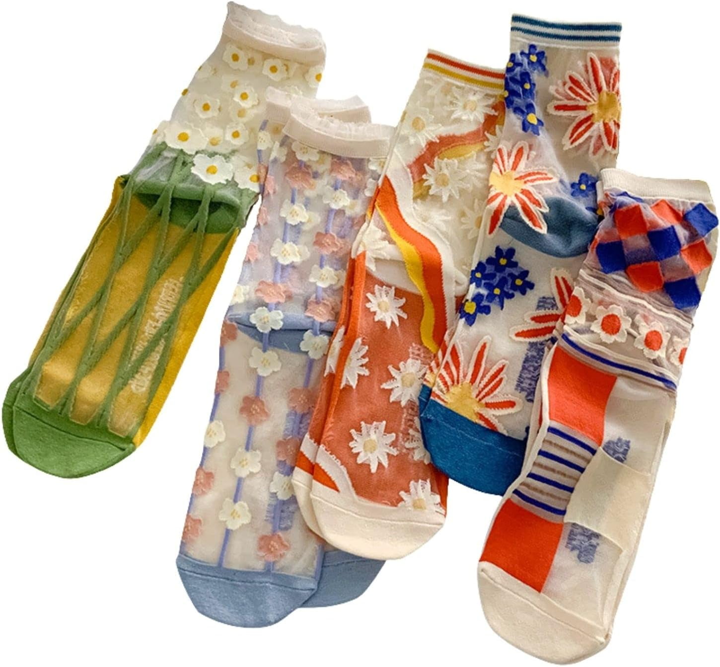 PTSPLLMY Sox Womens Girls Sheer Socks Mesh Lace Crew Socks Transparent ...