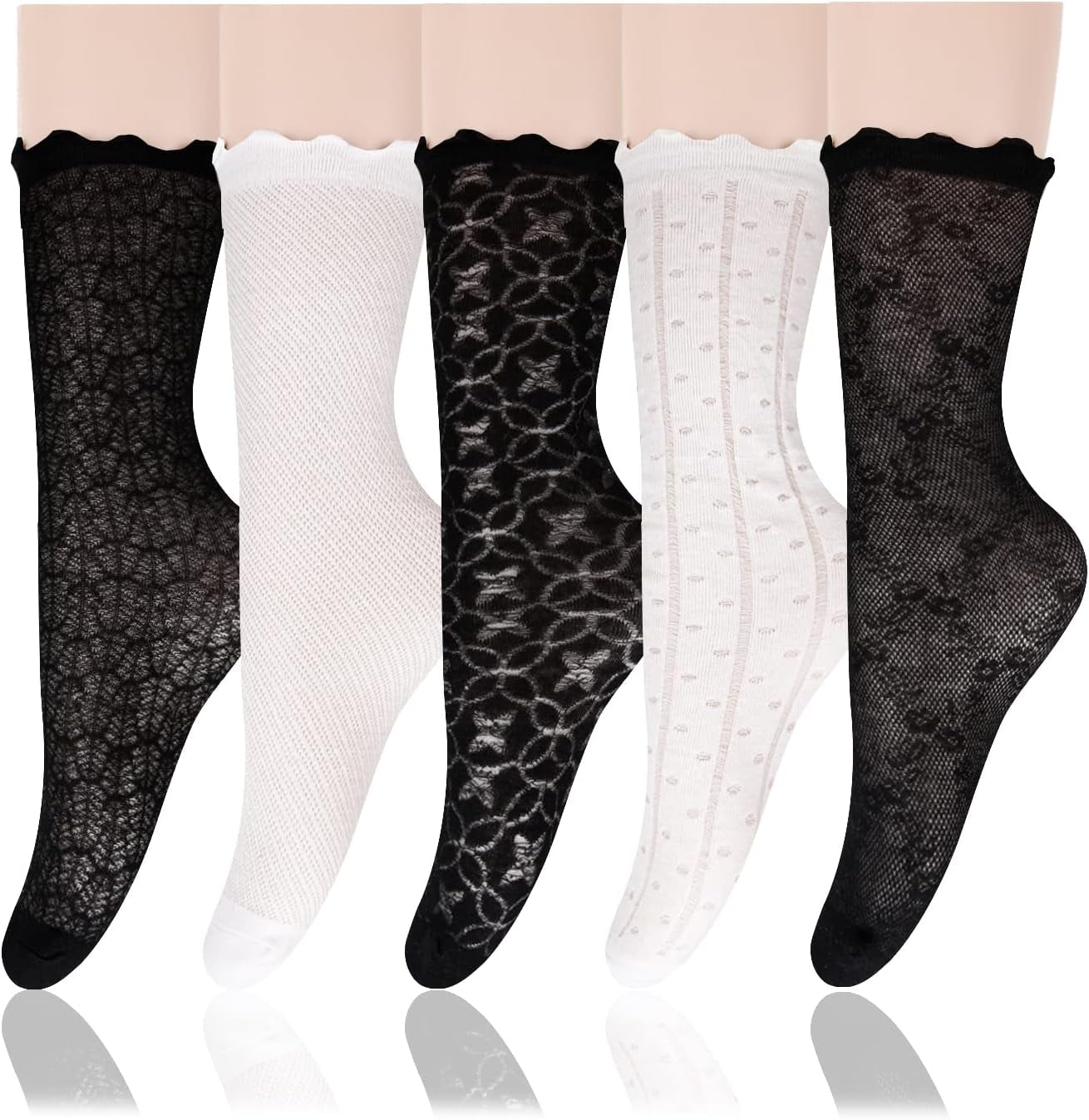CHUNTIAN Sox Womens Ruffle Socks Cute Fancy Crew Socks Frilly Dress ...