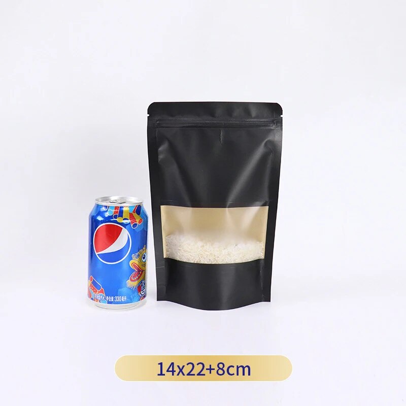 CHUNTIAN StoBag 50pcs Black Kraft Paper Food Ziplock Bags Window Stand ...