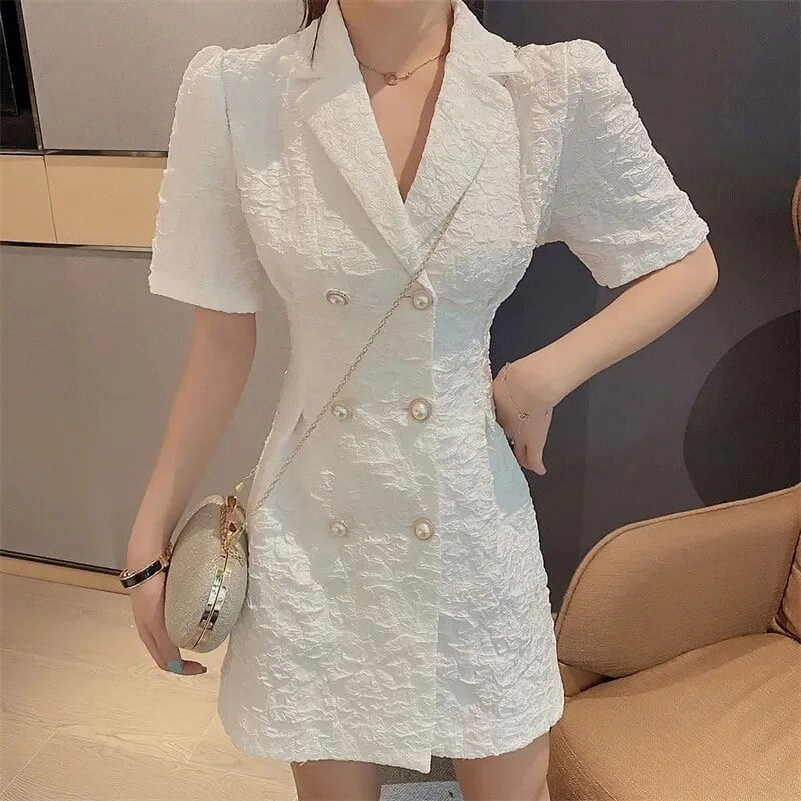 CHUNTIAN Summer New Suit Dress Women's Korean Style Puff Sleeve Waist ...