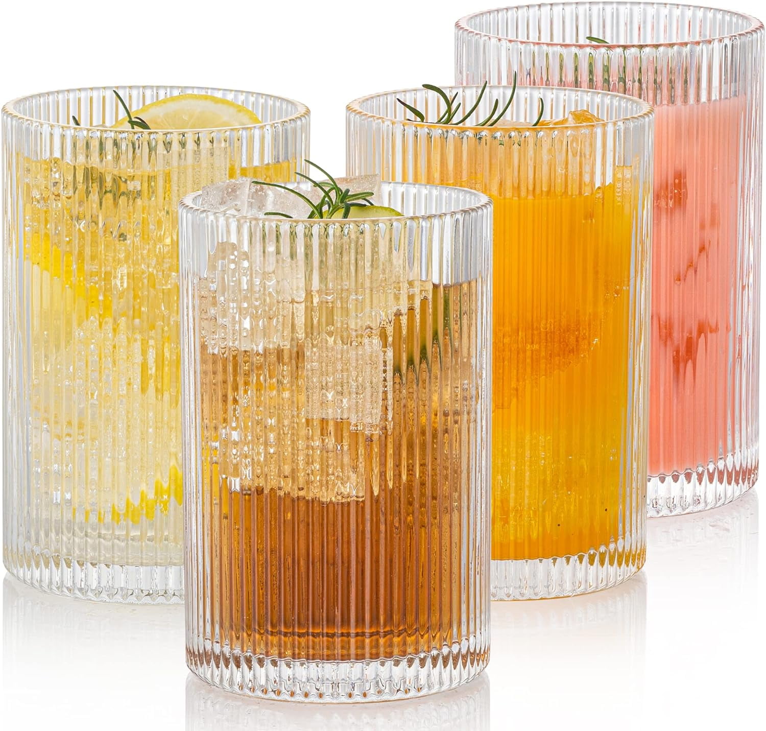 CHUNTIAN Vintage Ribbed Glassware Set: 6pcs 16.9oz XL Drinking Glasses ...