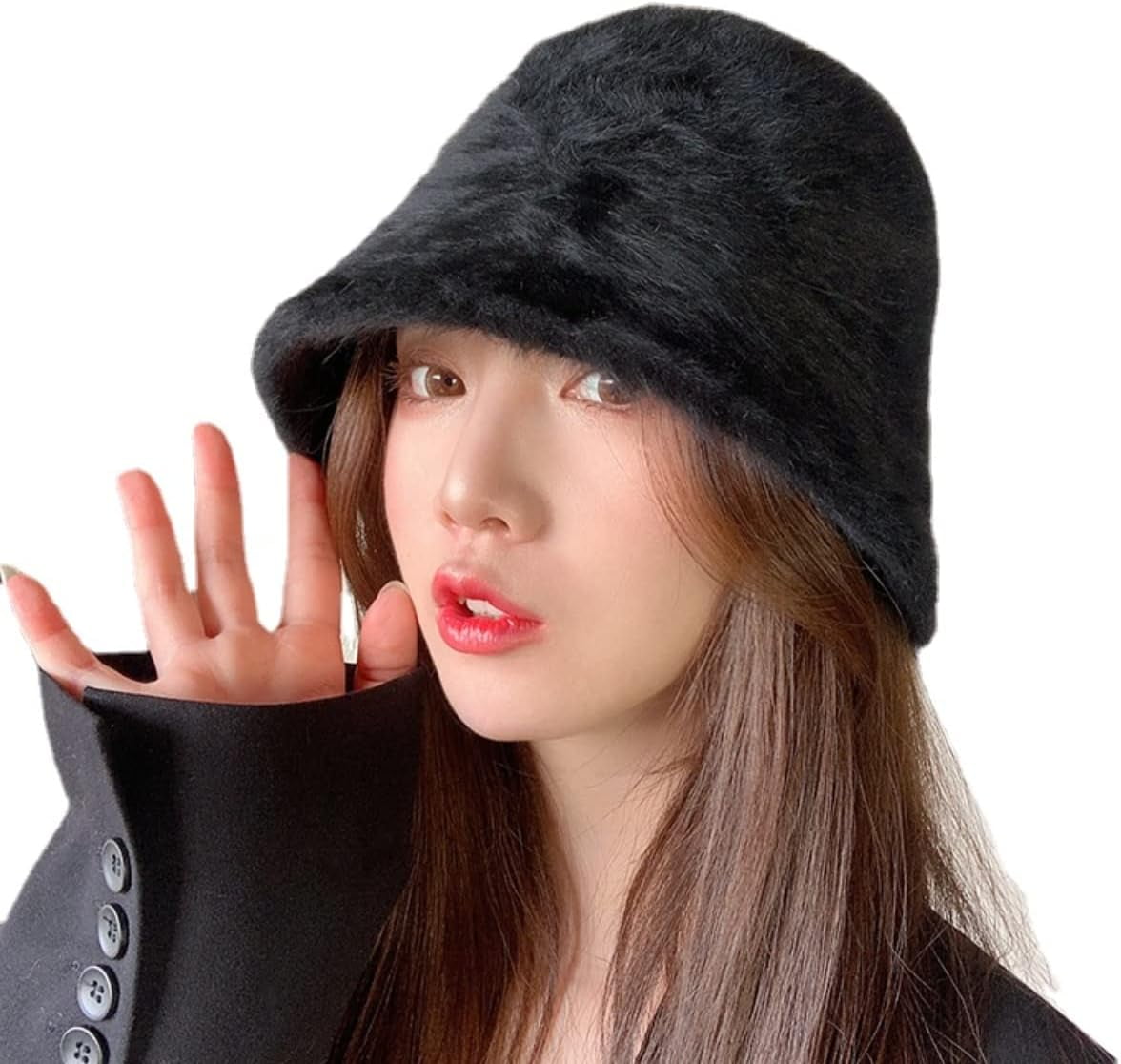 CHUNTIAN Women Cloche Hat Y2K Warm Wool Winter Bucket Hats Furry Fairy ...