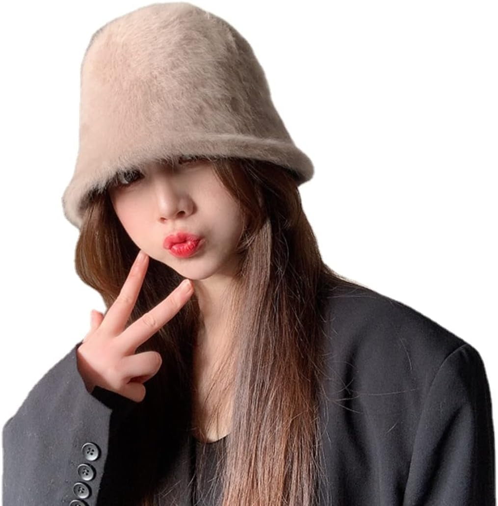 CHUNTIAN Women Cloche Hat Y2K Warm Wool Winter Bucket Hats Furry Fairy ...