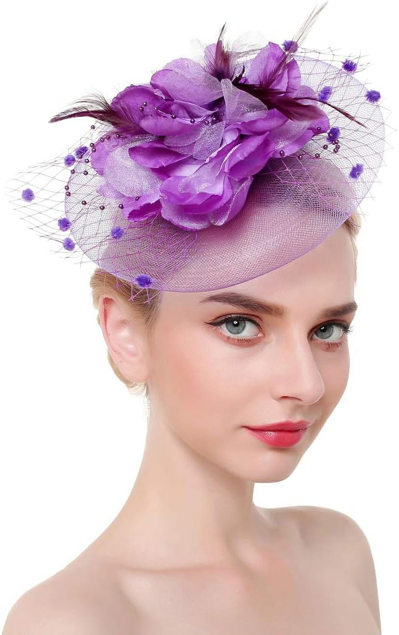 CHUNTIAN Women Fascinator Hats Mesh Flower Feather Fascinators Derby ...