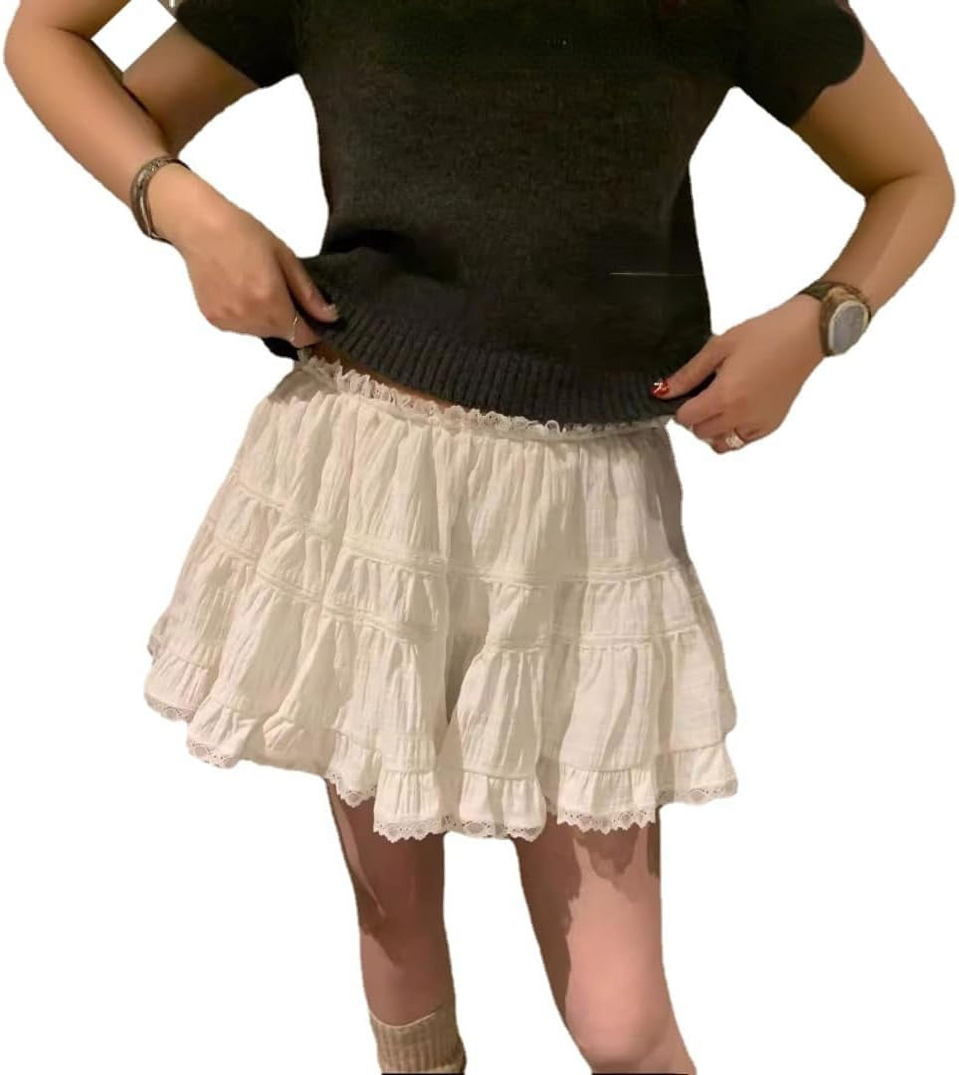 CHUNTIAN Women Preppy Mini Skirt Y2K Cottagecore Layered Ruffle Short ...