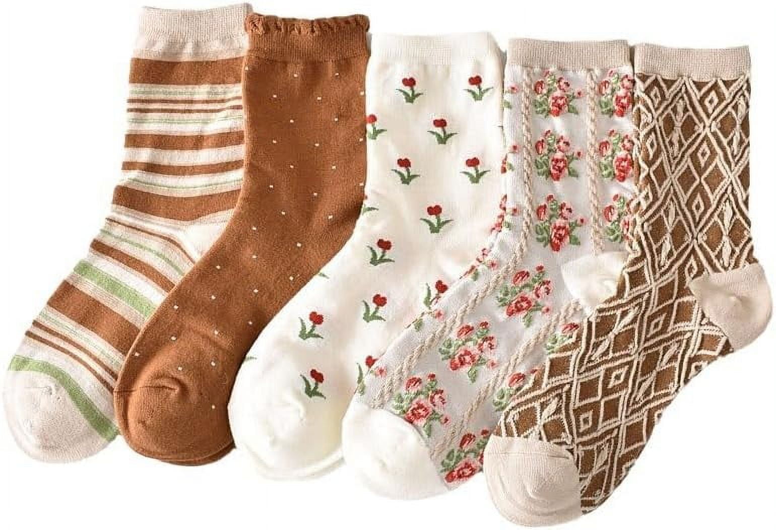 CHUNTIAN Women's Aesthetic Ruffle Crew Socks 5 Pairs Cottagecore Preppy ...