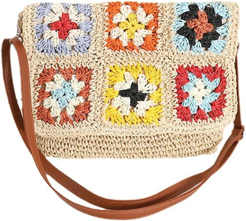 CHUNTIAN Women’s Straw Bag Crochet Flower Shoulder Bag Summer Woven ...