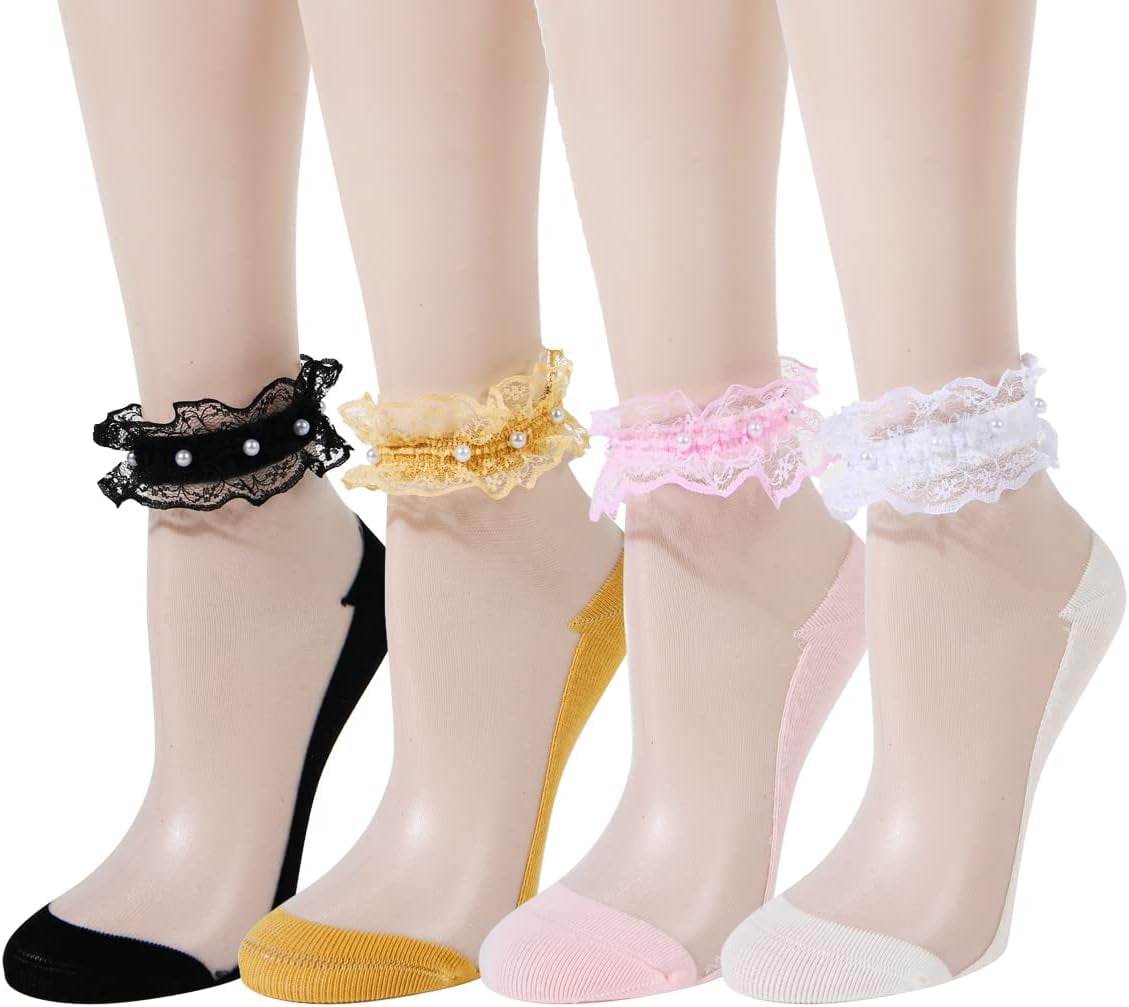CHUNTIAN Womens Lace Socks Girls Mesh Sheer Socks Novelty Transparent ...