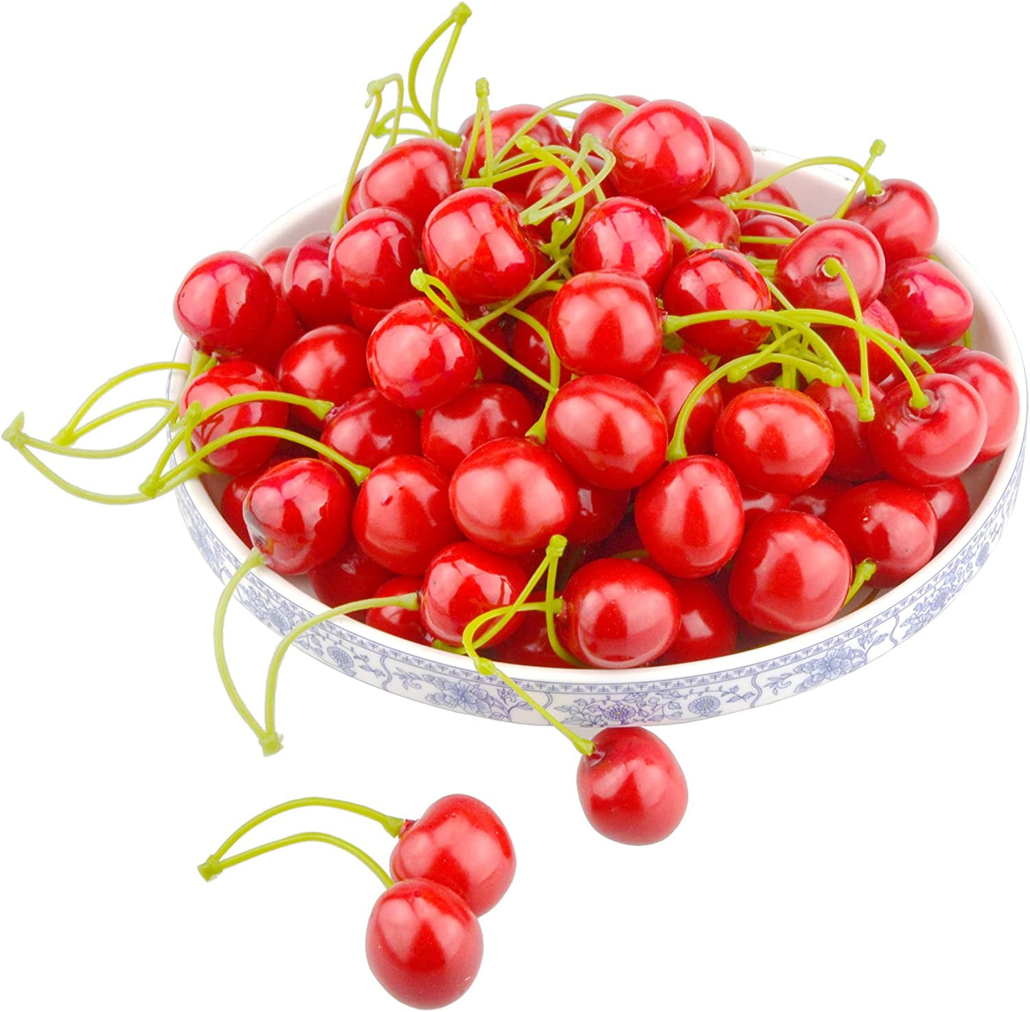 CHUNTIAN of 80 Artificial Lifelike Small Red Cherries Fake Fruit Model ...