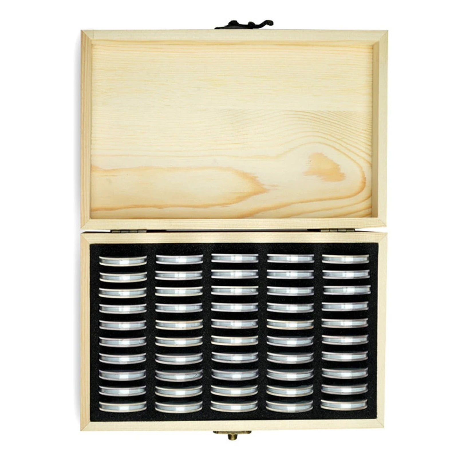 CHUNYAN 50Pcs Coin Holder Case With Wooden Storage Box Round Coin ...
