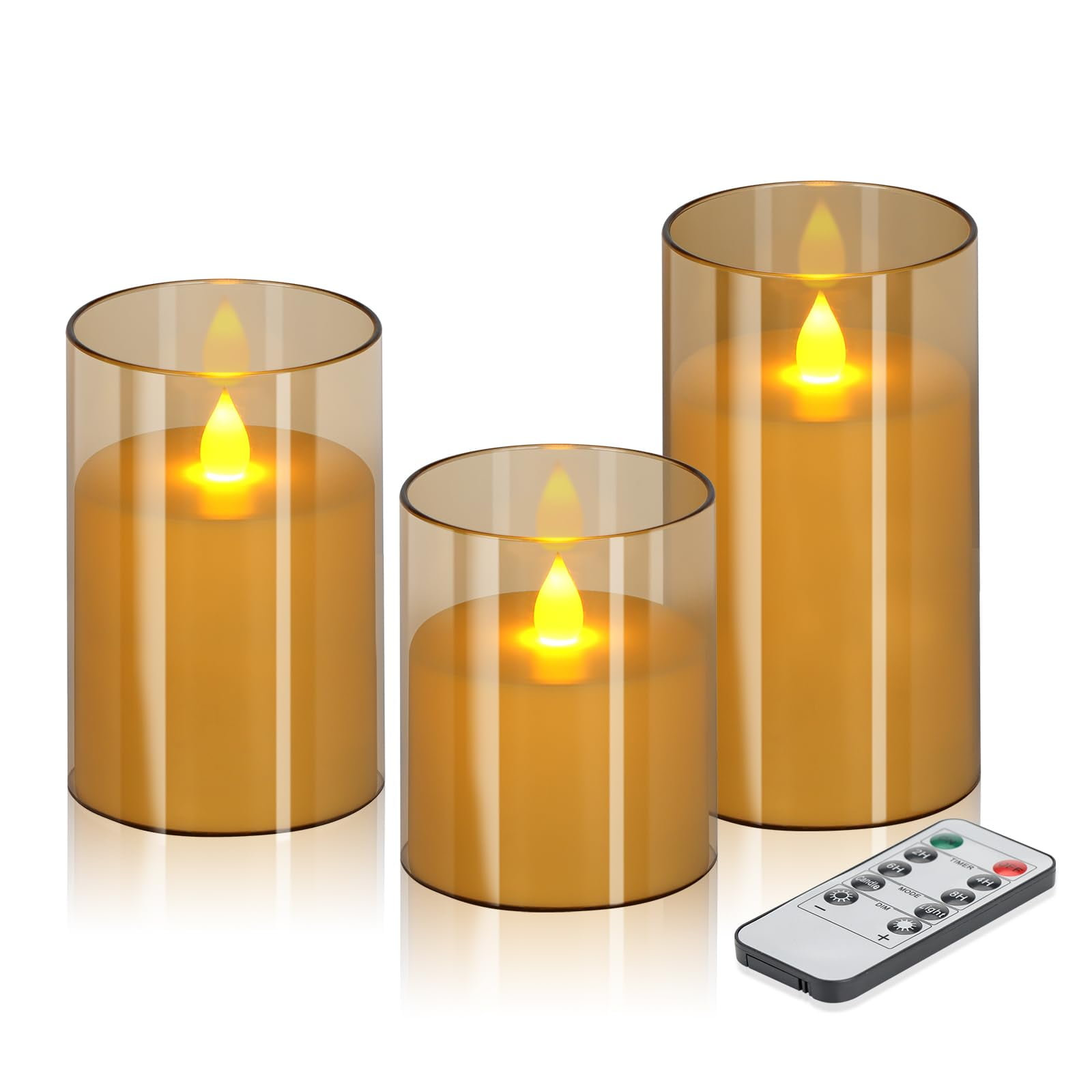 CHUNYAN LED Candles with Remote Set of 3 Battery-Operated Acrylic Gray ...