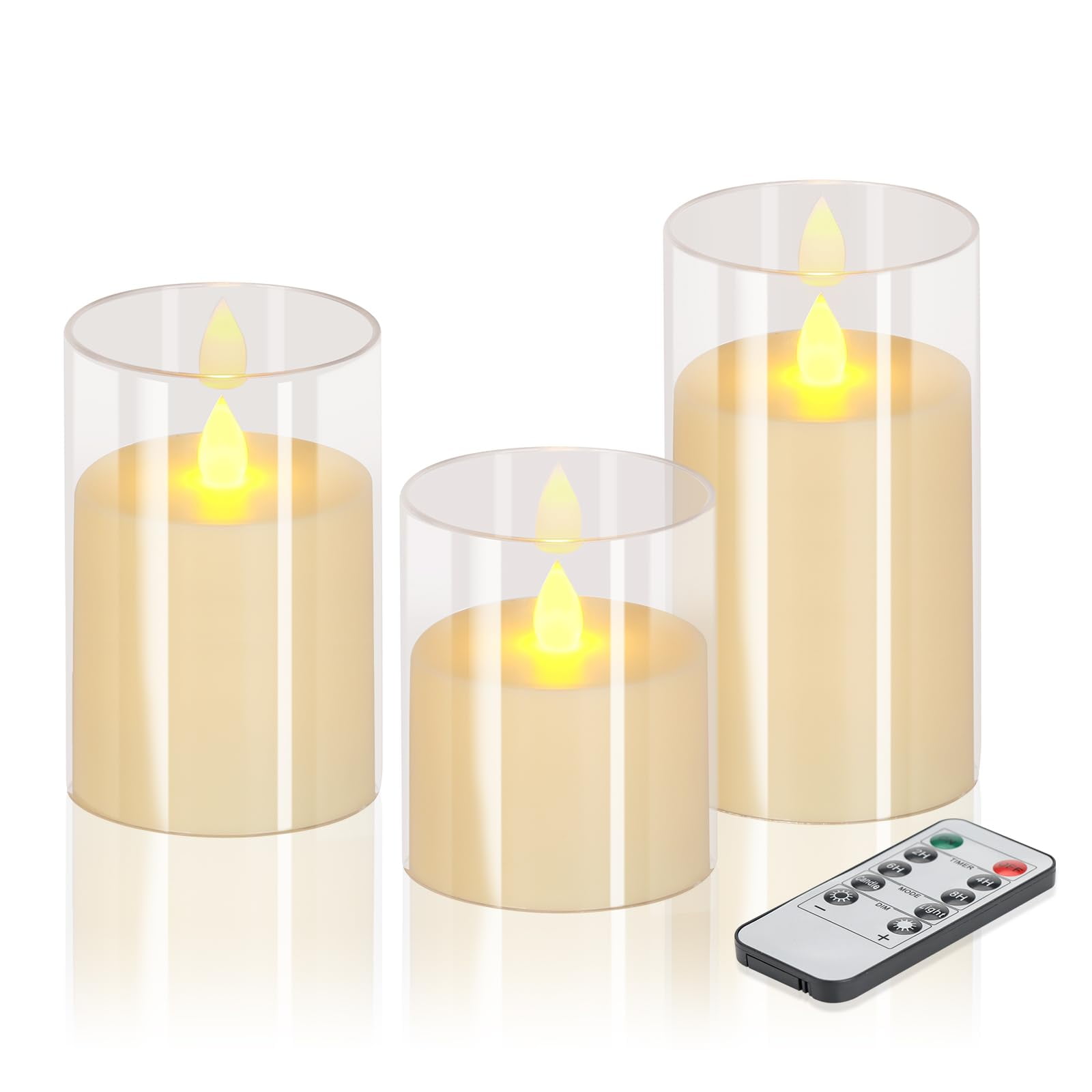 CHUNYAN LED Candles with Remote Set of 3 Battery-Operated Acrylic Gray ...