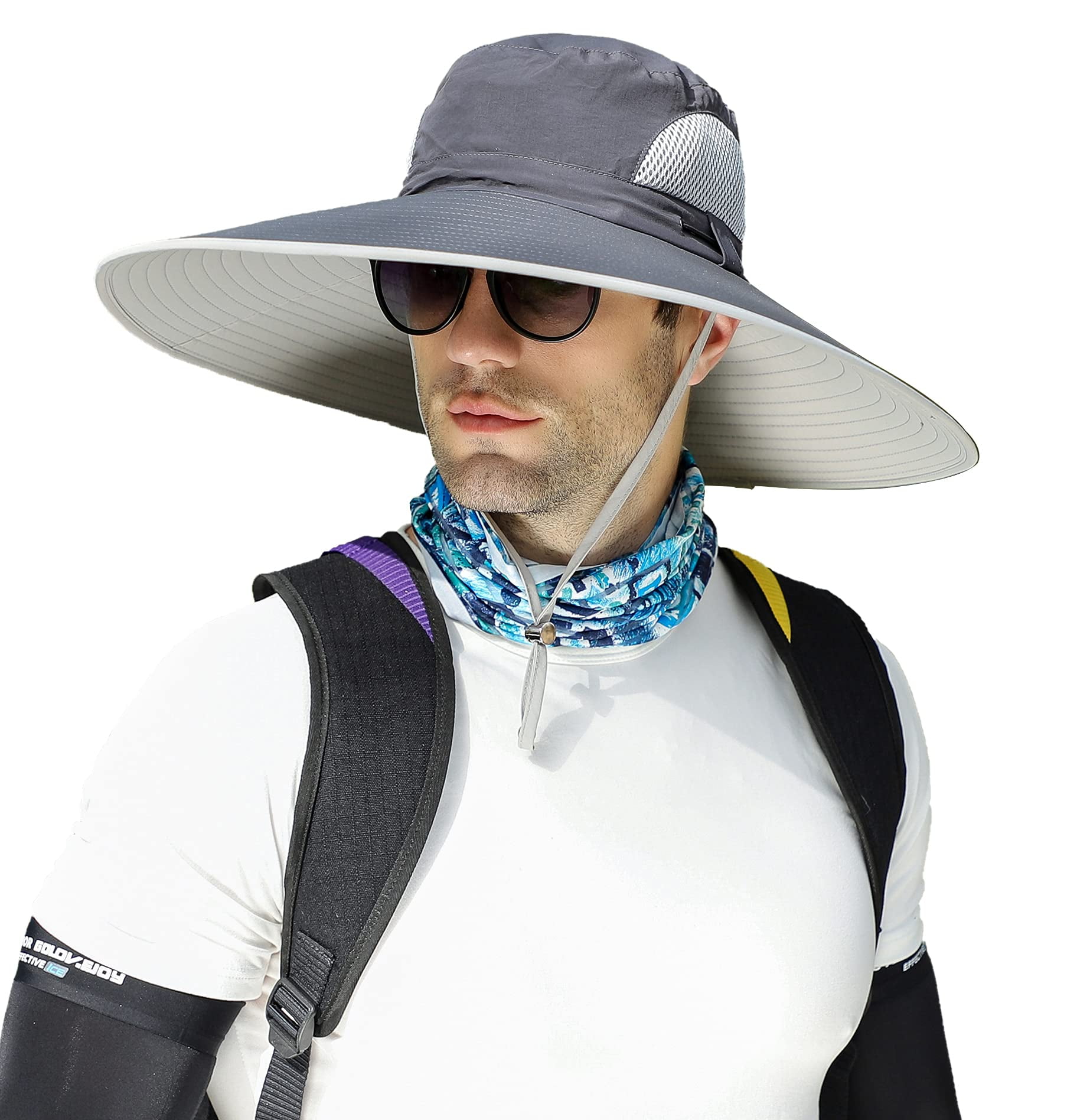 CHUNYAN Men's extra large wide-brimmed sun hat Beach hat Waterproof and ...