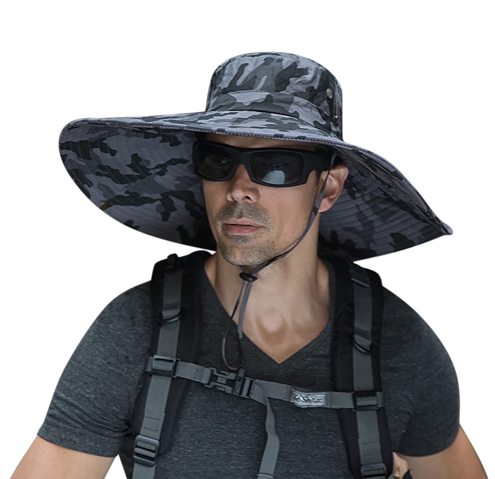 CHUNYAN Men's extra large wide-brimmed sun hat Beach hat Waterproof and ...
