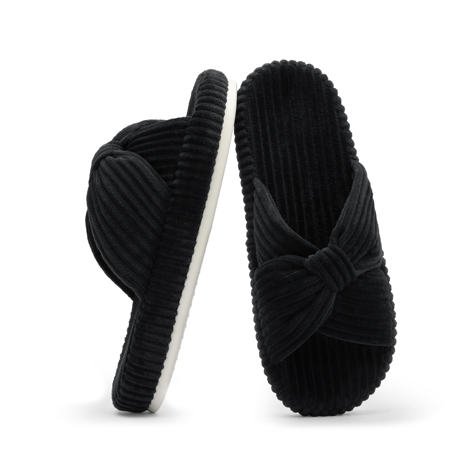 CHUNYAN Slippers for Women Memory Foam House Bedroom Corduroy Bow ...