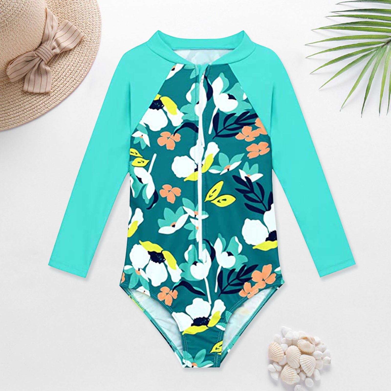 CHUOU Baby And Toddler Girls Swimsuit Rash Guard Long Sleeve 1 Piece ...
