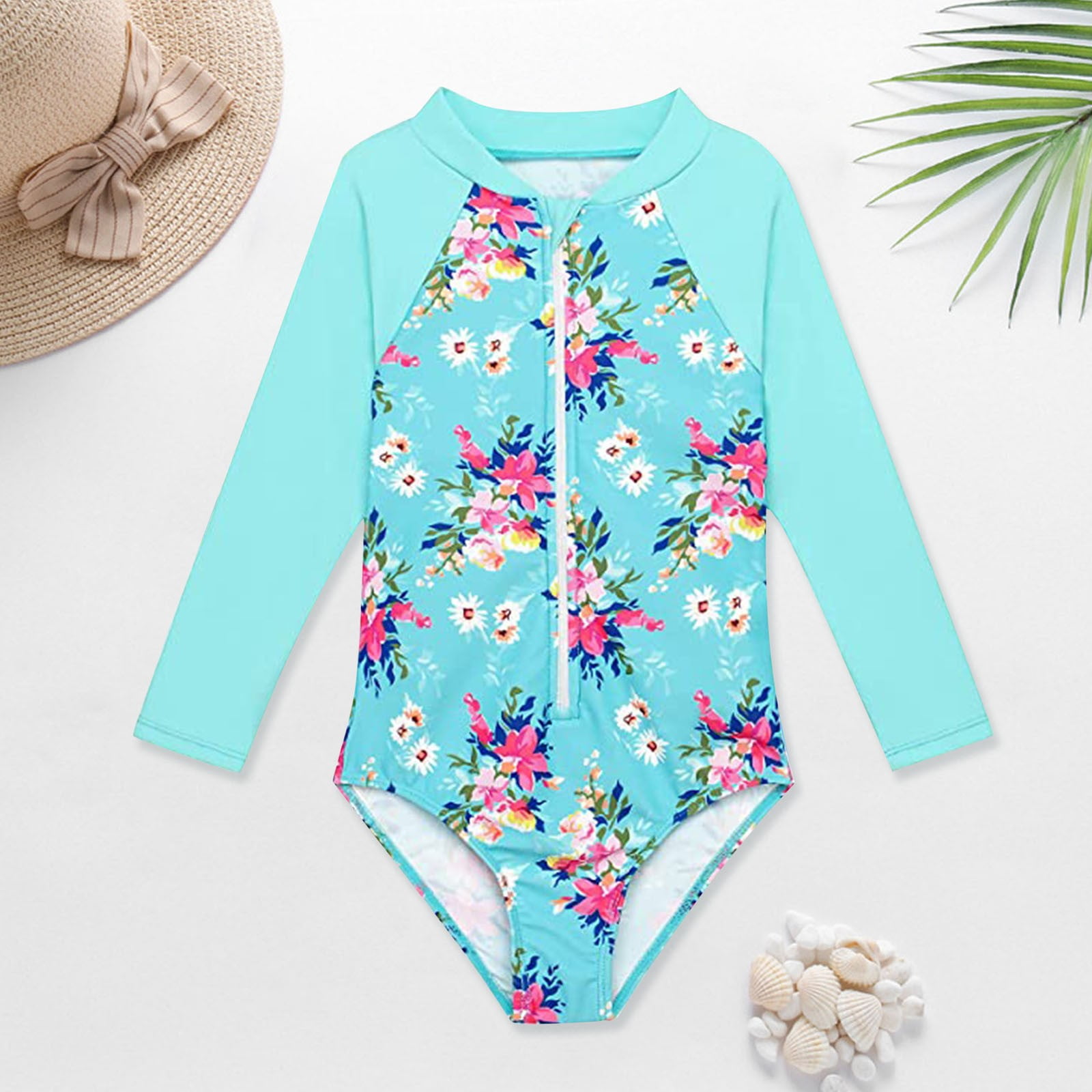 CHUOU Baby And Toddler Girls Swimsuit Rash Guard Long Sleeve 1 Piece ...