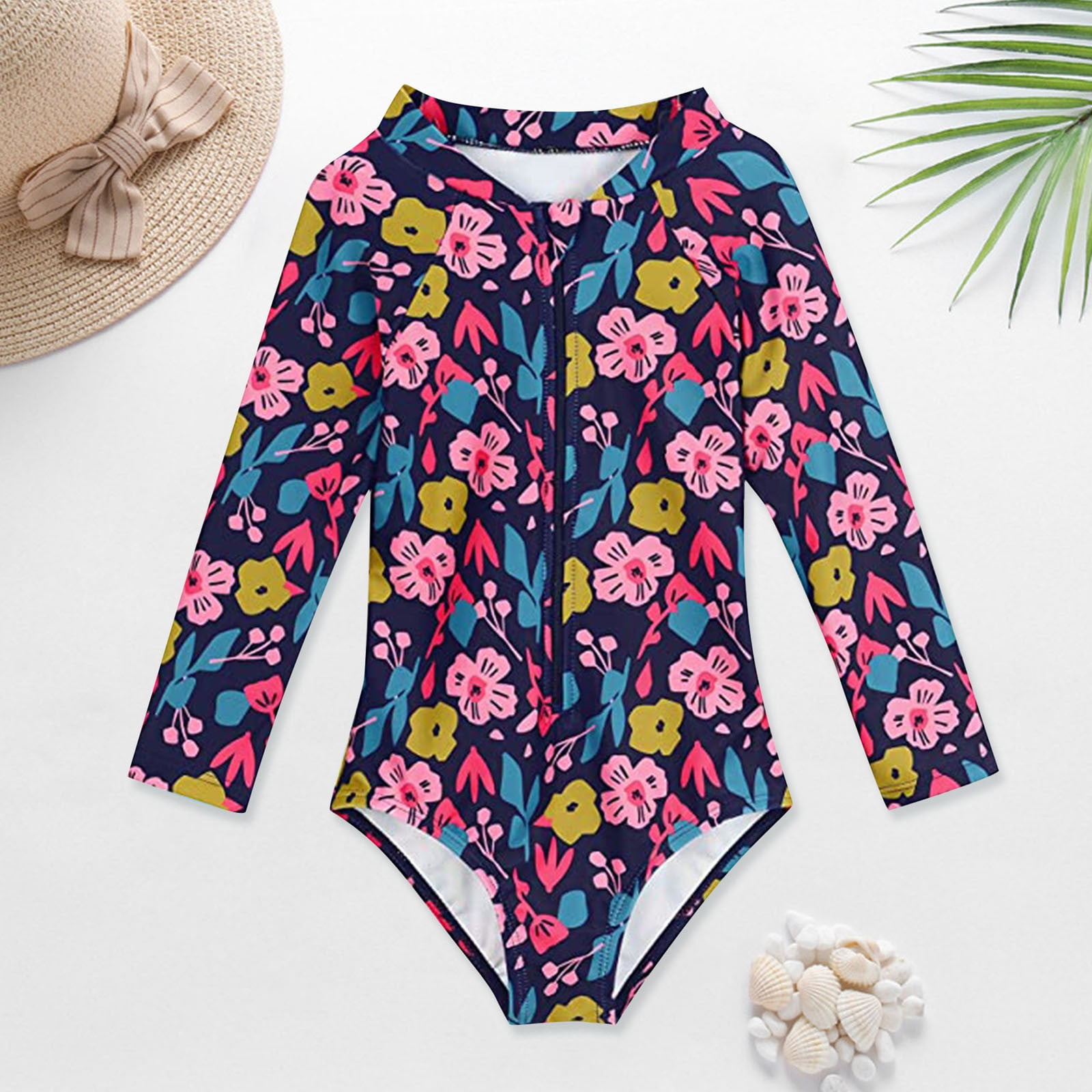 CHUOU Baby And Toddler Girls Swimsuit Rash Guard Long Sleeve 1 Piece ...