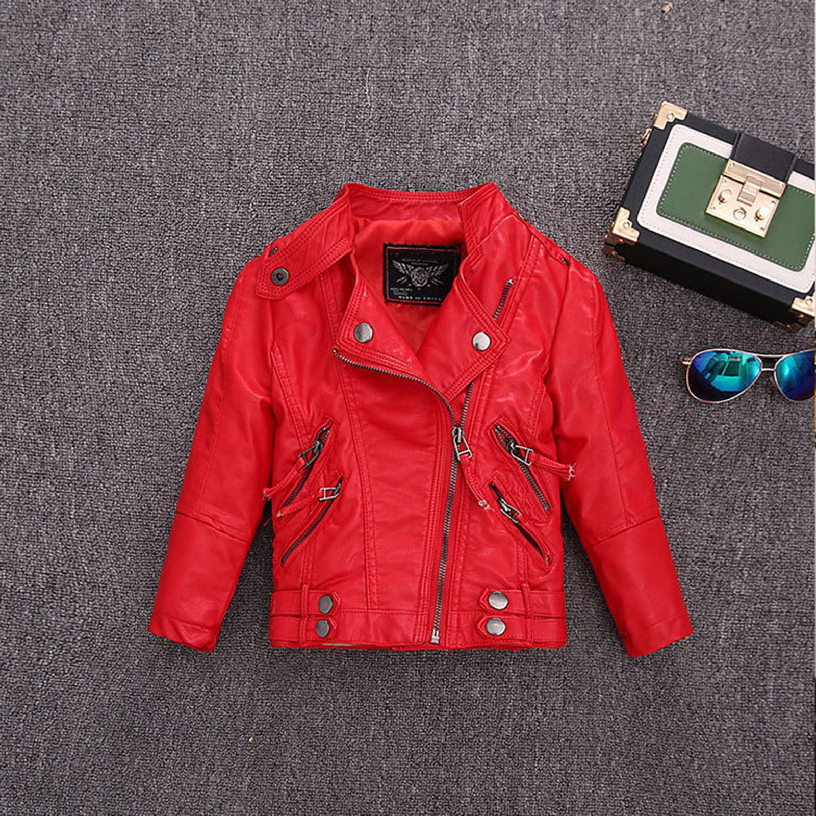 CHUOU Children Collar Motorcycle Leather Coats Kids Bomber PU Soft ...