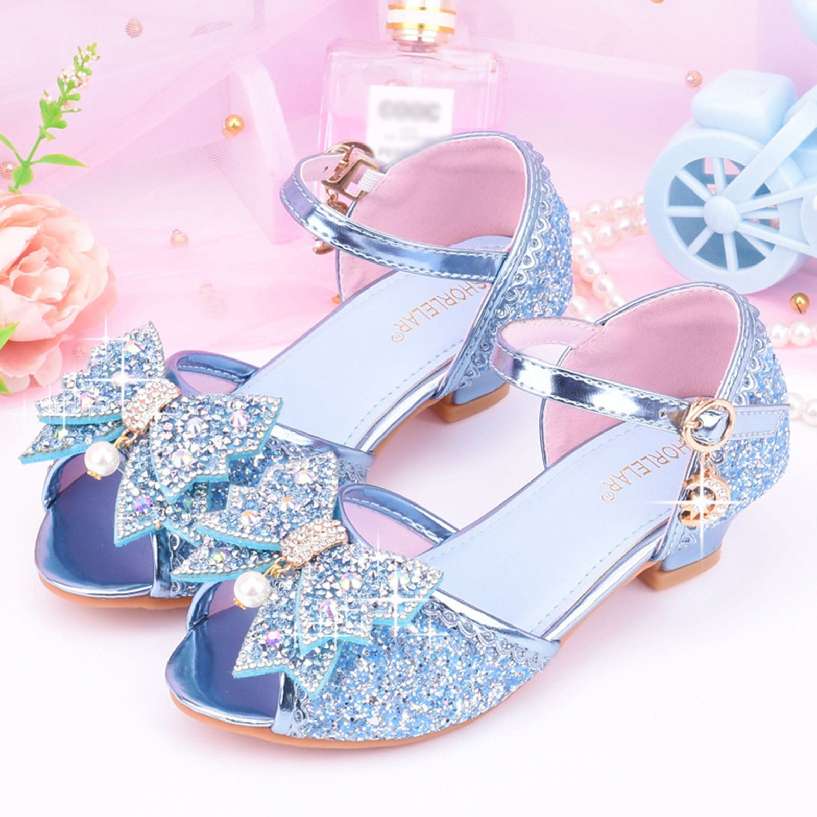 CHUOU Children Shoes With Diamond Shiny Sandals Princess Shoes Bow High ...