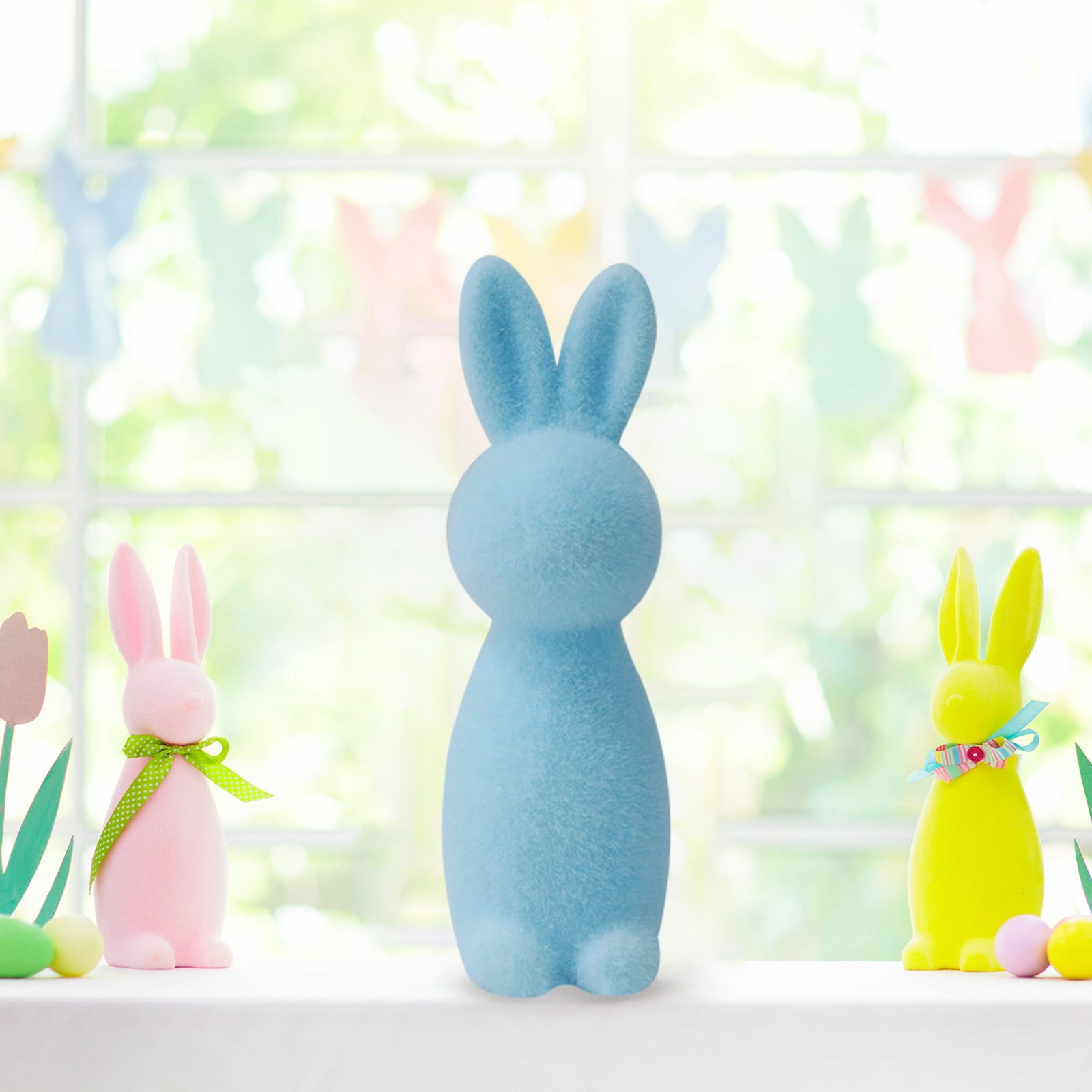 CHUOU Easter Flocked Bunny Figurine, Blue, 7.48 inch - Decorative ...