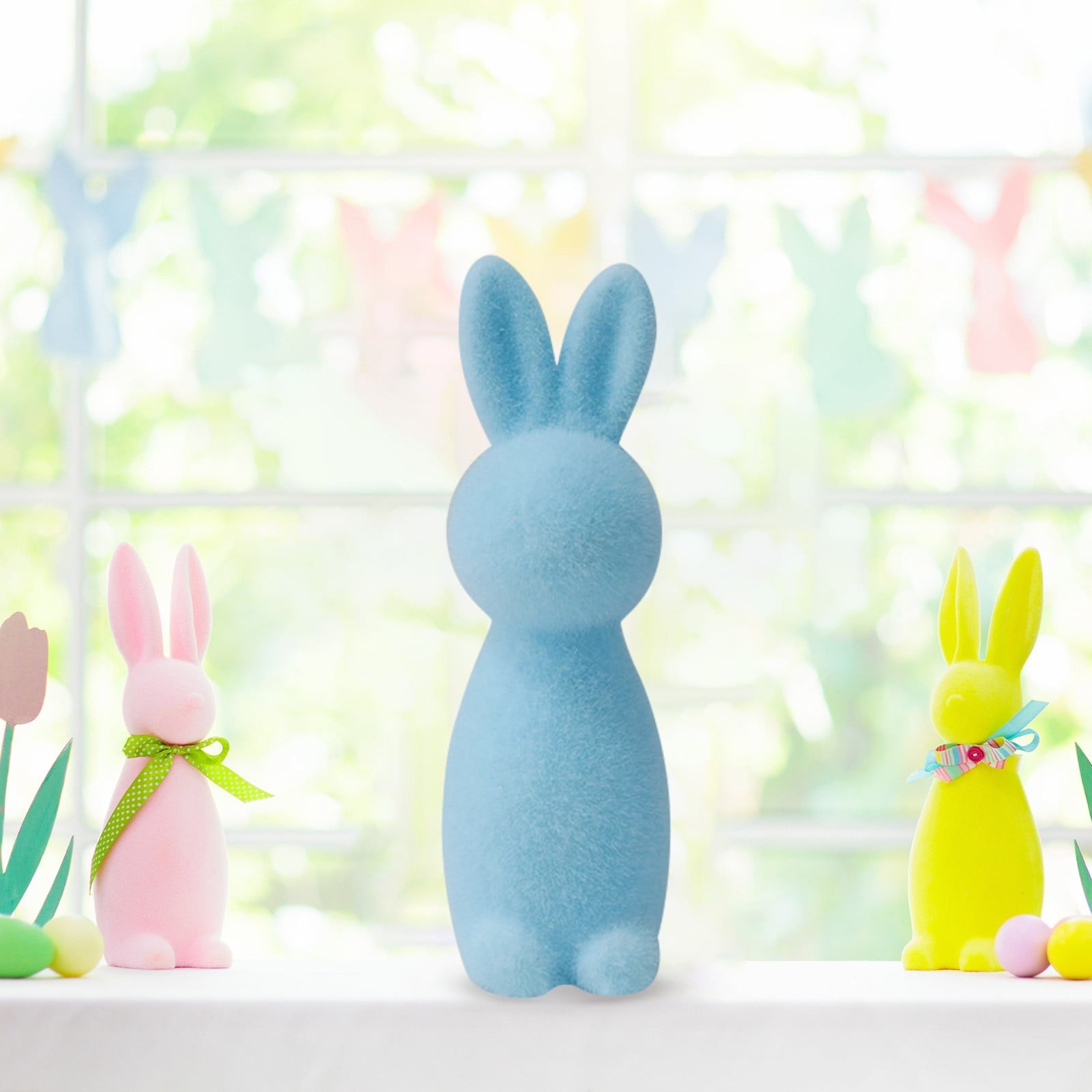 CHUOU Easter Flocked Bunny Figurine, Blue, 7.48 inch - Decorative ...