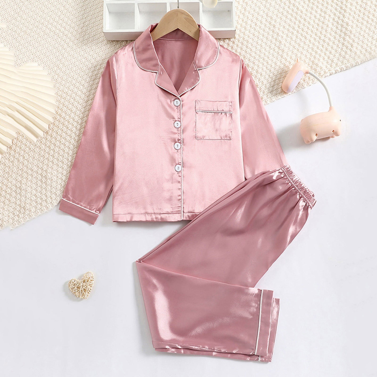 CHUOU Girls Satin Pajamas Set 2Pj Silk Nightwear Button Down Sleepwear ...