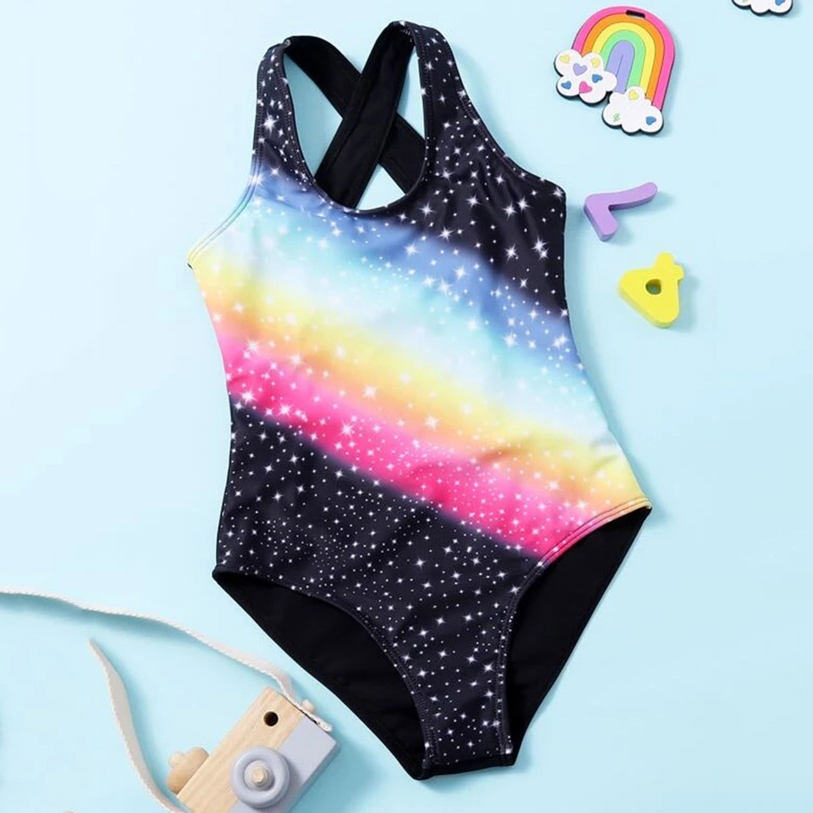 CHUOU Girls Summer Cute Crisscross Rainbow Printing Floral Print ...