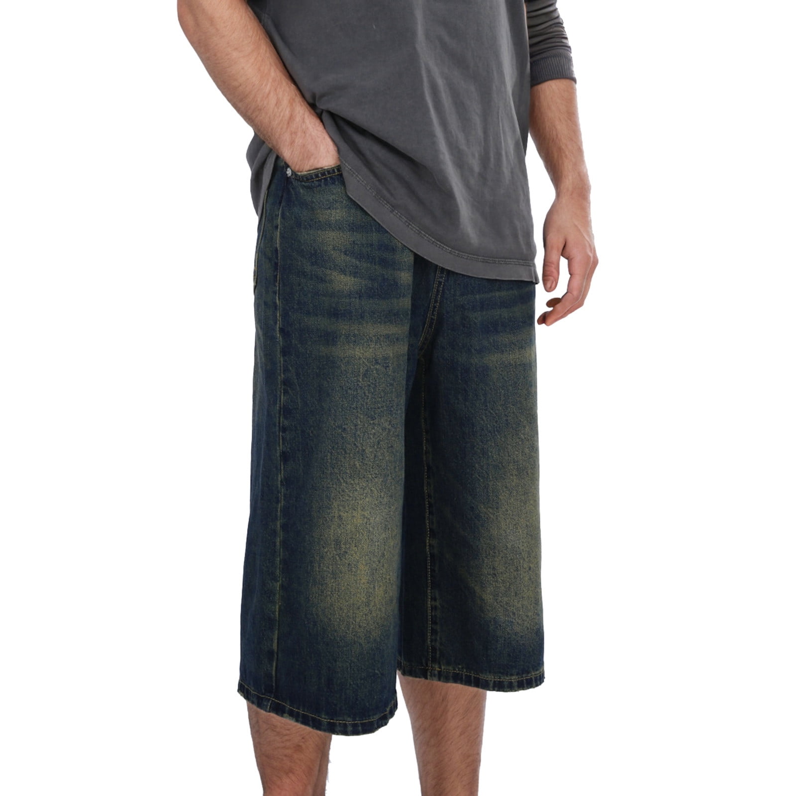 CHUOU Men's Loose Hip Hop Cropped Jeans Work Denim Shorts With Cargo ...