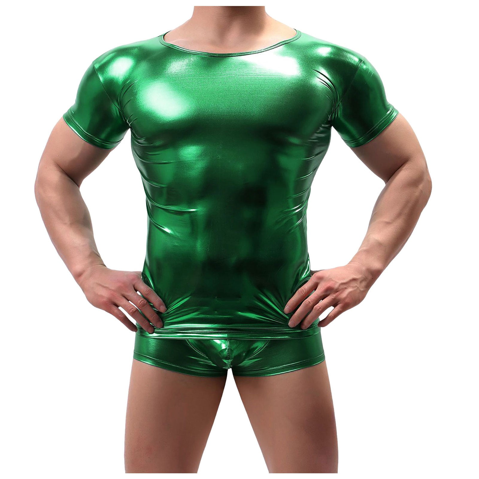 CHUOU Men's Metallic Top Shiny T Shirt Short Sleeve Shirt Metallic ...