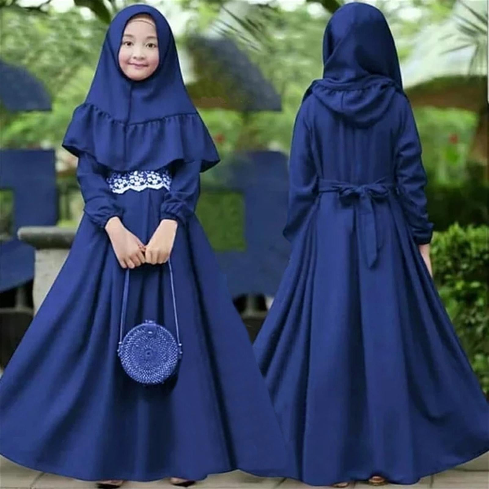 CHUOU Muslim Baby Girls' Ramadan Abaya With Hijab Full Length Robe ...