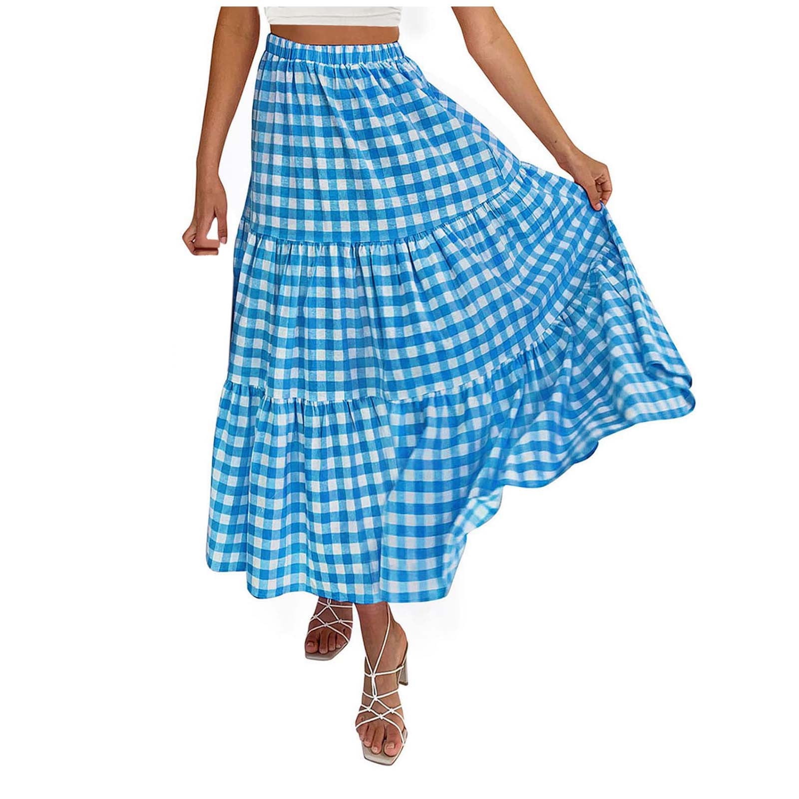 CHUOU Summer Plaid Multicolor A Line Cake Skirt Women's Mid Length ...