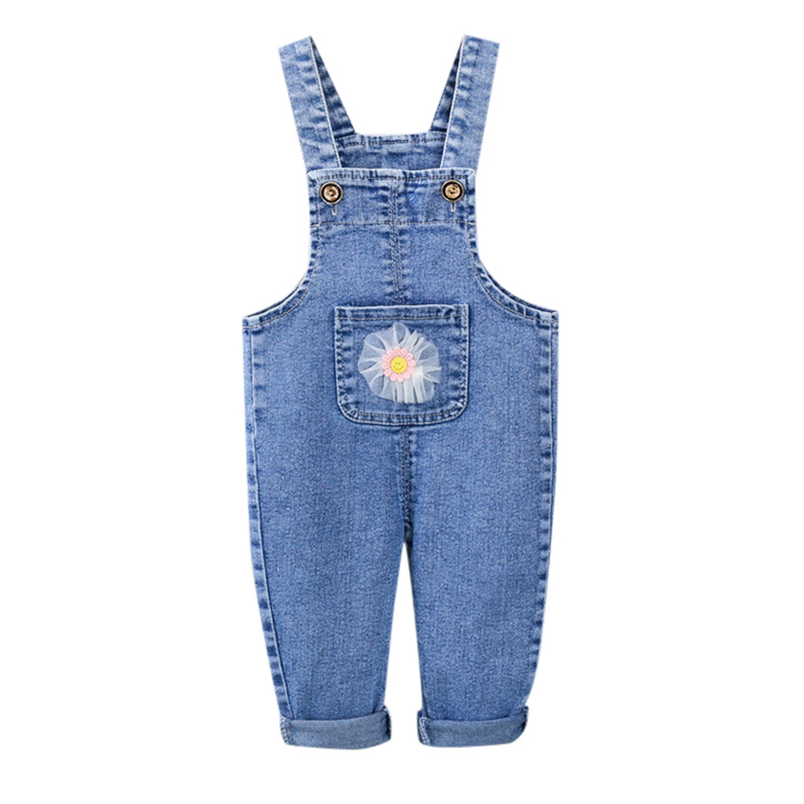 CHUOU Toddler Girls Denim Overalls Floral Print Jeans Jumpsuits,Sizes ...