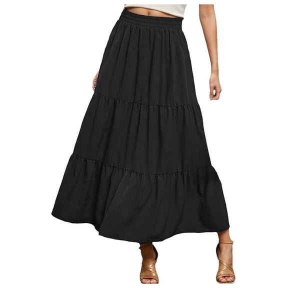 Stamzod 2026 Spring Summer Elastic Waisted Ruffle Long Skirt Flowy ...