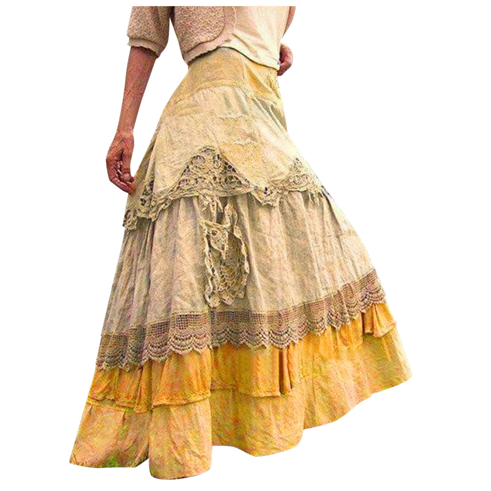 CHUOU Women's 2024 Summer Boho Tiered Long Lace Skirt Maxi Net Flared ...