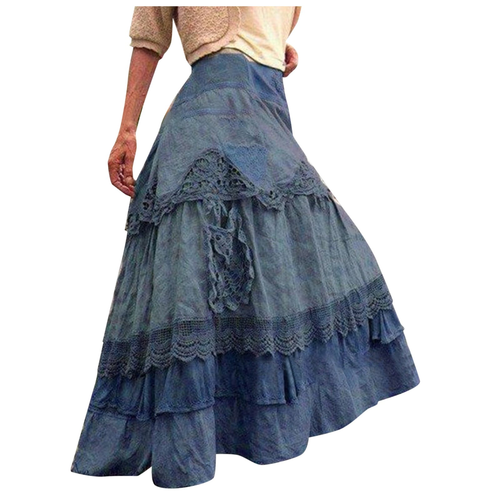 CHUOU Women's 2024 Summer Boho Tiered Long Lace Skirt Maxi Net Flared ...