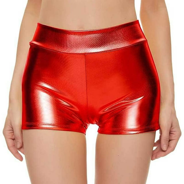 Chuou Womens High Waisted Metallic Booty Shorts Rave Bottoms For