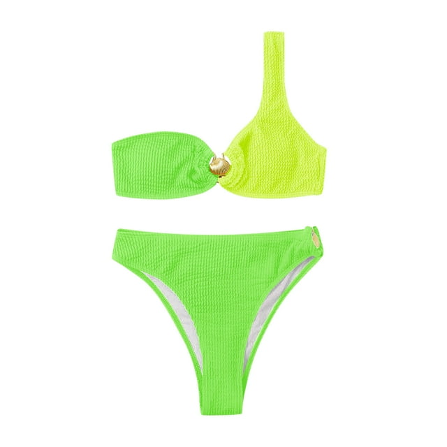 Chuou Womens Color Contrast Bikini Sexy Swimsuit Womens Wavy Split Swimsuit