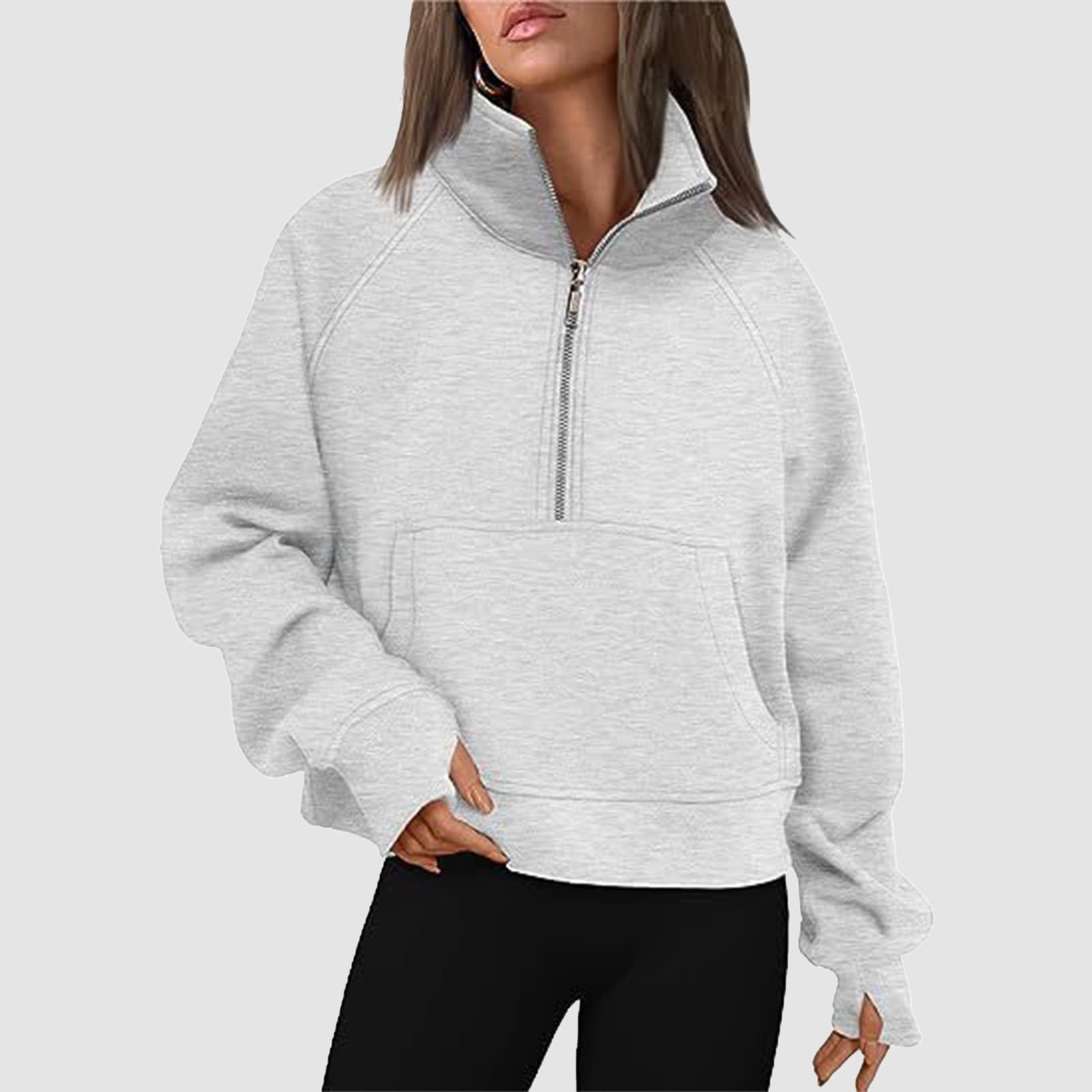 CHUOU Womens Sweatshirts Half Zip Cropped Pullover Quarter Zipper ...