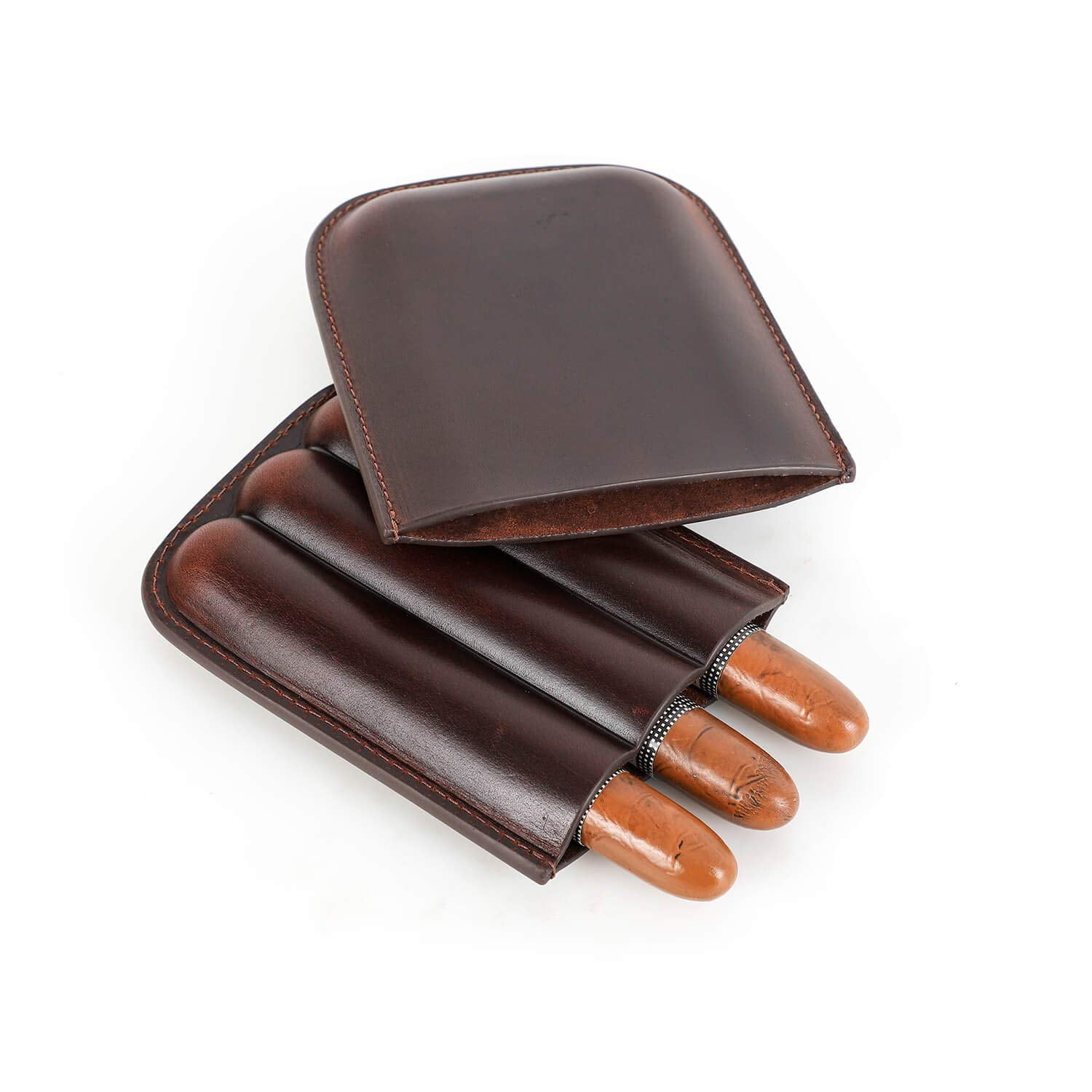 CHUOZI Genuine Leather 2-Finger Brown Oil Leather Cigar Case, Natural ...