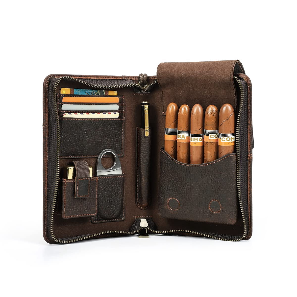 CHUOZI Genuine Leather Portable Cigar Storage Case, Natural Leather ...