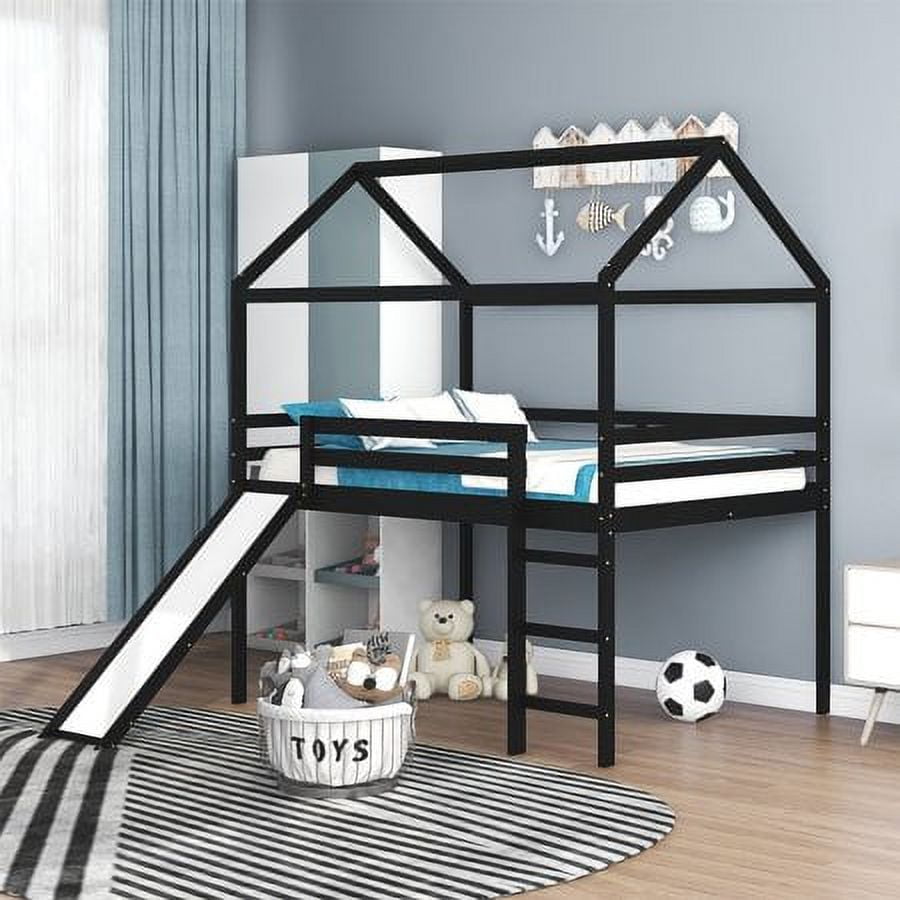 Harper & Bright Designs Full Size Loft Bed with Slide, Wood House Loft ...