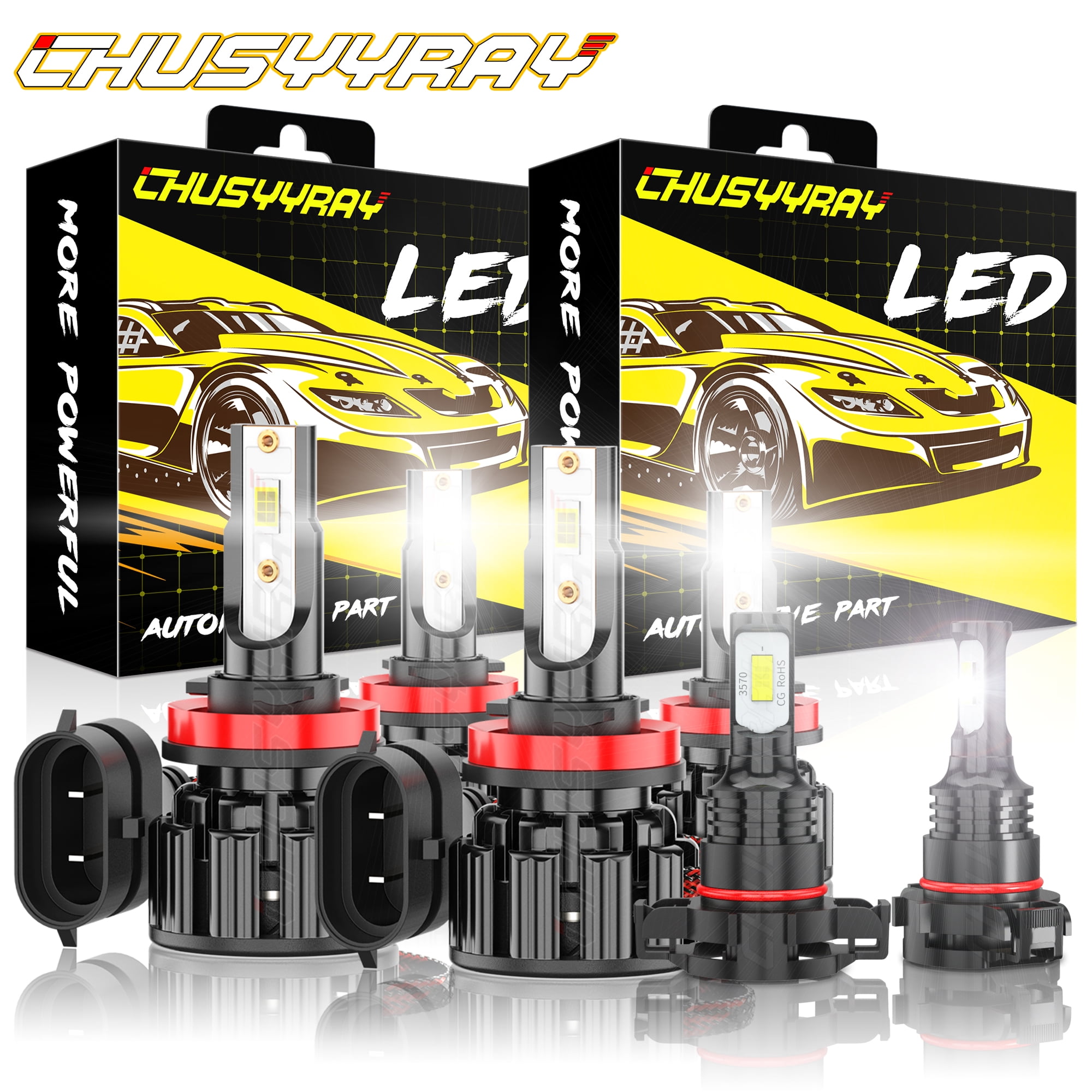 CHUSYYRAY 6-Piece 6000K H9+H11 Front LED Headlights + H16/5202 Fog ...