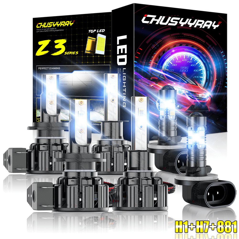 CHUSYYRAY 6000K H1+H7+881 LED Headlight High Low Beam Fog Light Bulbs ...