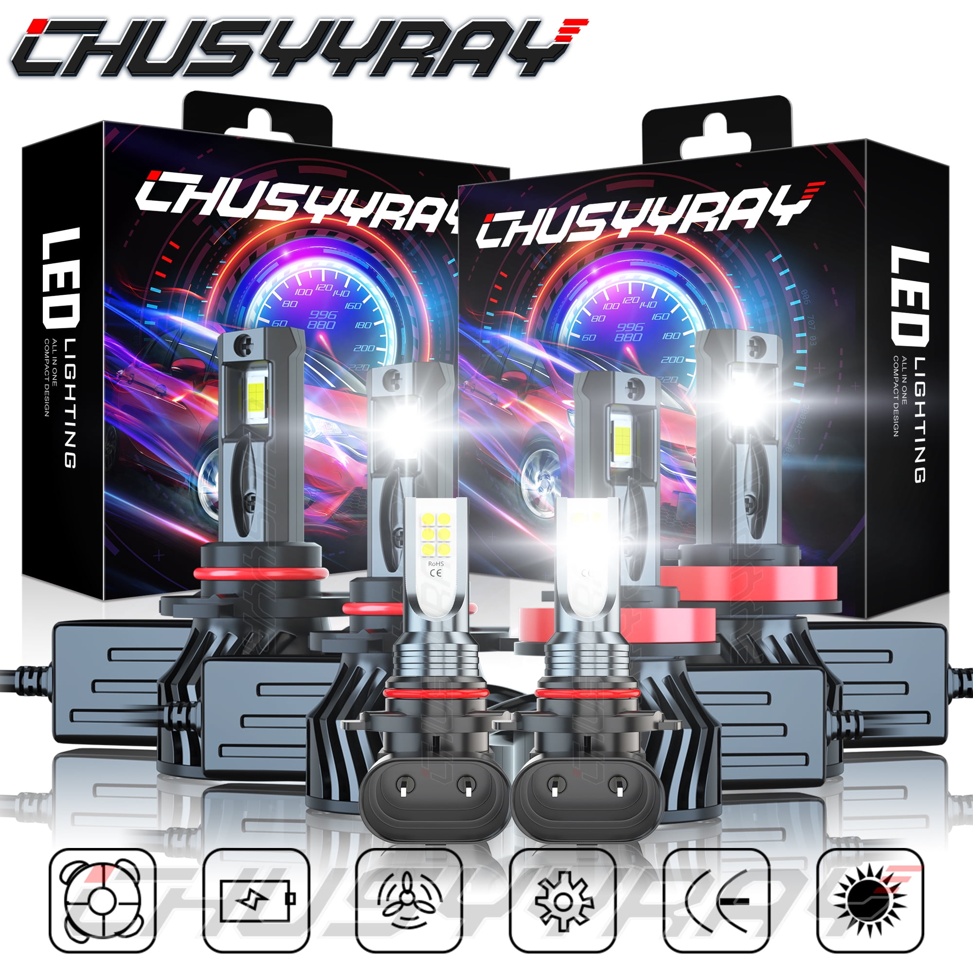 CHUSYYRAY 9005 H11 9145 LED Headlight Hi-Low Beam+Fog Light Bulbs Kit ...