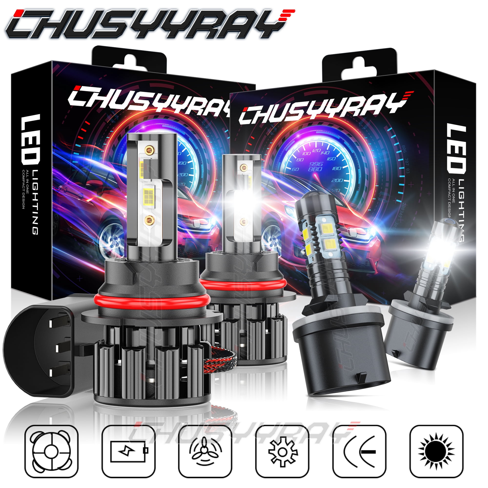 CHUSYYRAY 9007 LED Headlight Hi/Lo Beam Bulbs 899 893 Fog Light Bulbs ...