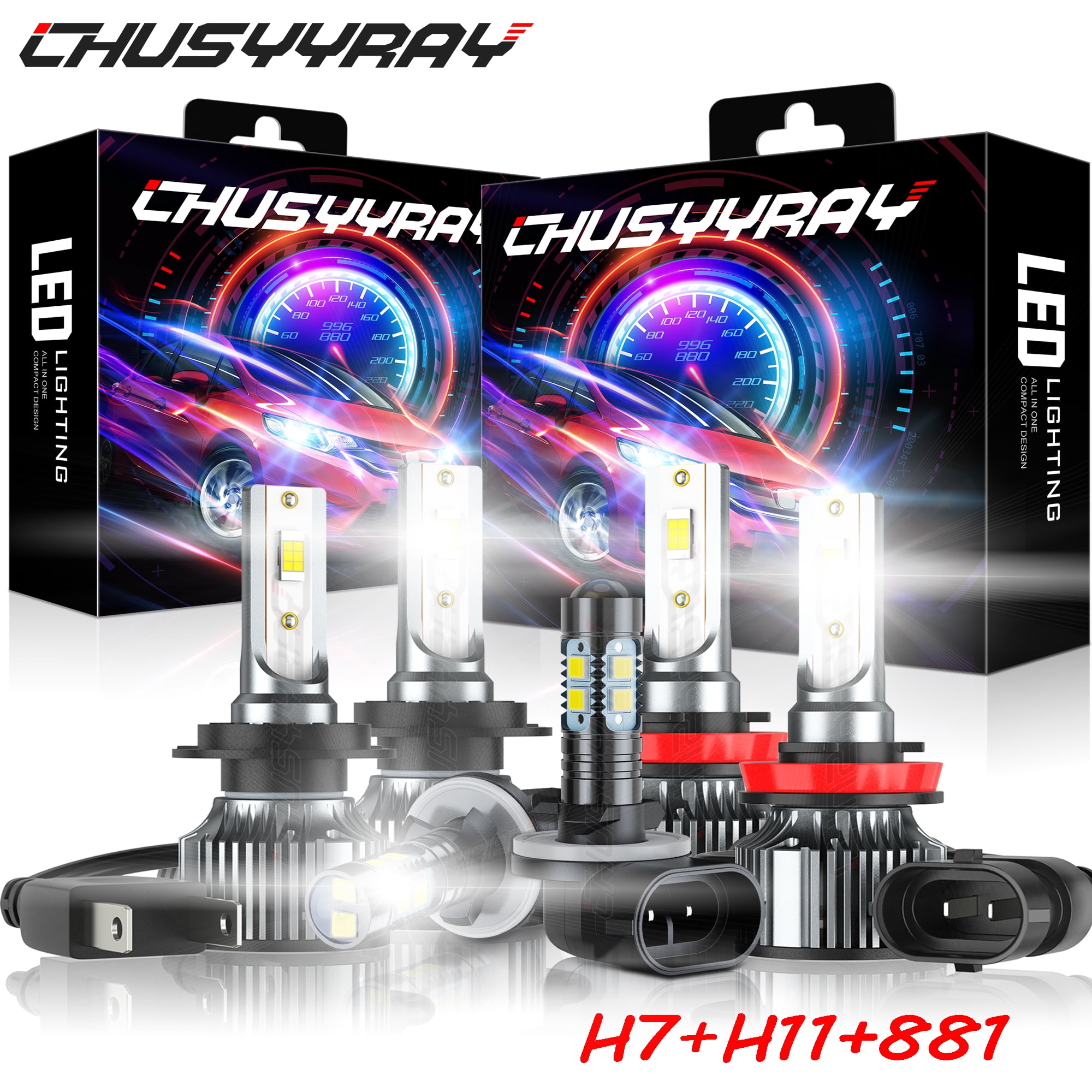 CHUSYYRAY Bright White Led Headlight Bulbs High Low Beam Fog Light H7 ...