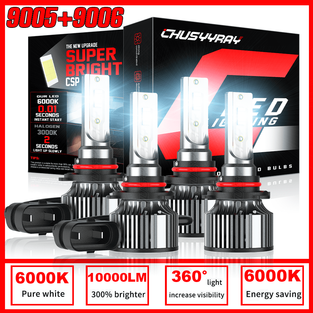 CHUSYYRAY LED Headlight 9005 High Beam 9006 Low Beam Bulbs Combo Kit ...