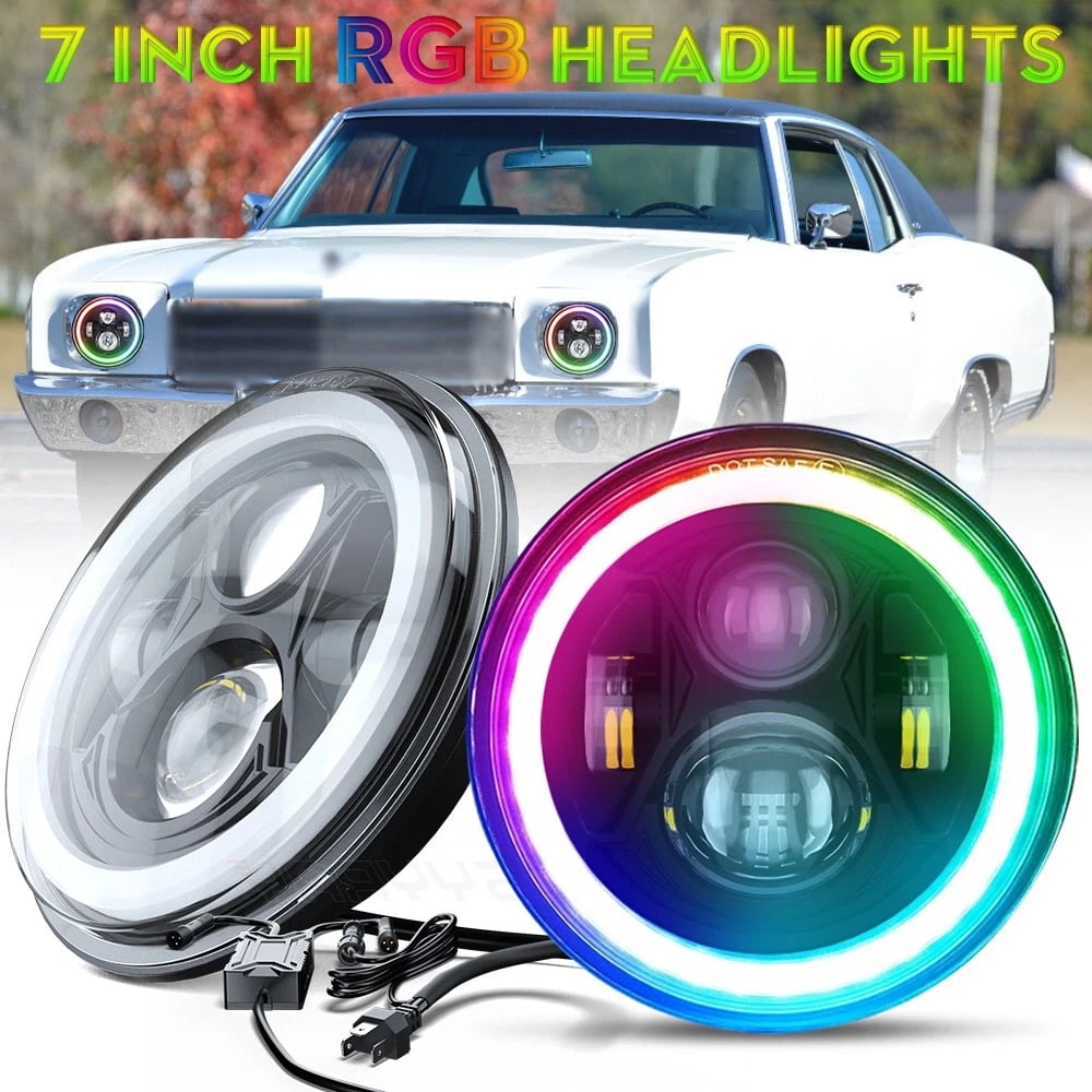 CHUSYYRAY Pair 7" Inch LED High Low Headlights RGB Halo for Chevrolet ...